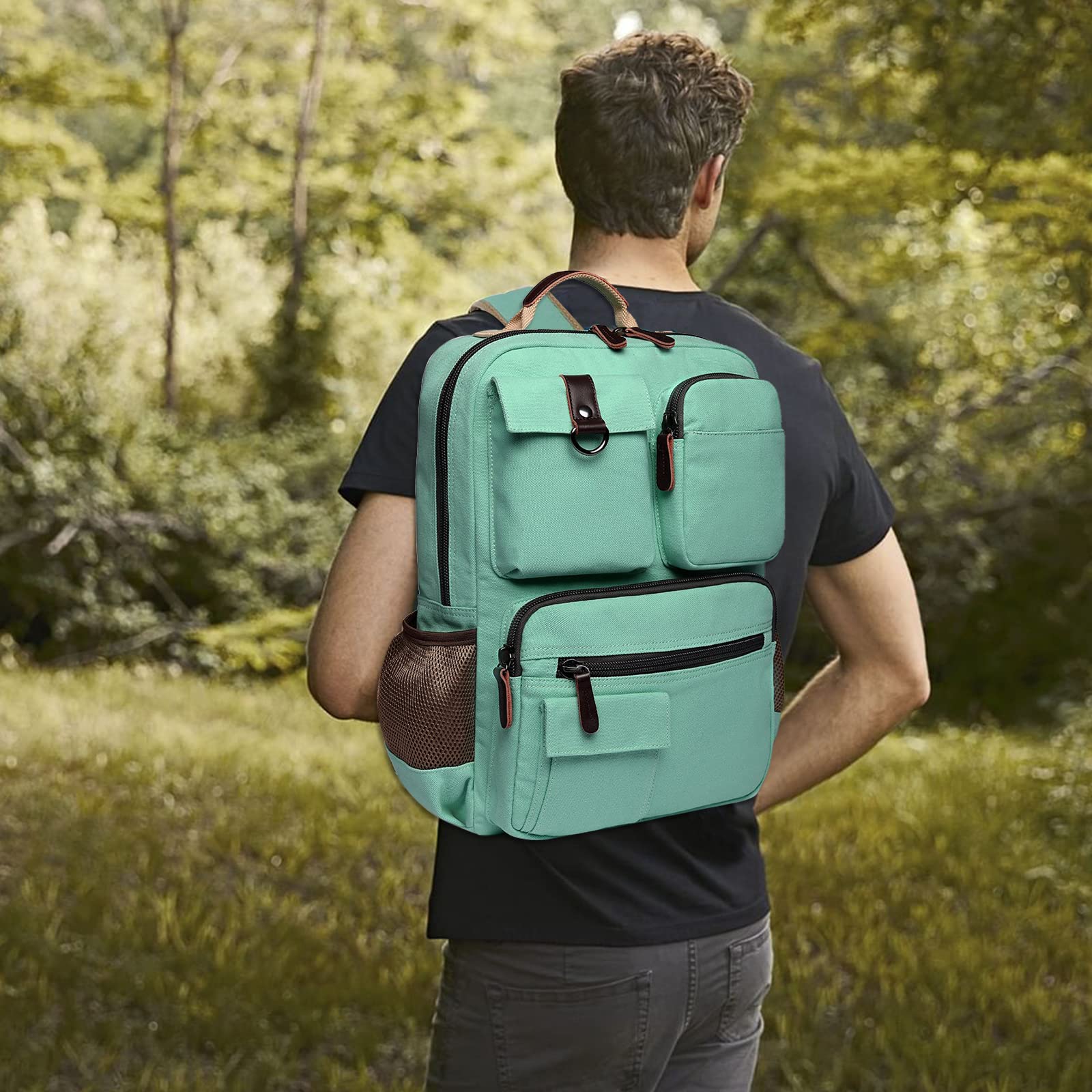 CAMTOP School Backpack Vintage Canvas Laptop Backpacks Men Women Rucksack Bookbags Travel (Mint Green)