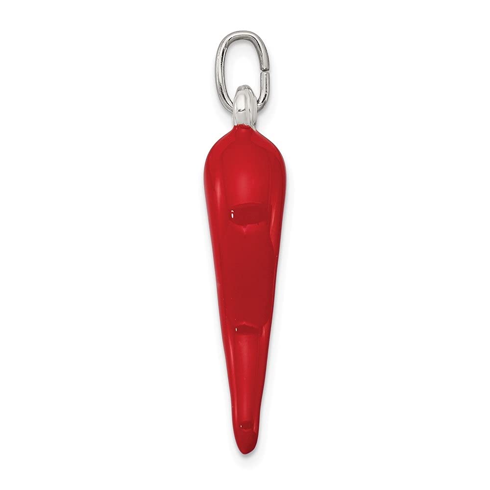 Diamond2Deal 925 Sterling Silver Red Enamel Italian Horn Pendant (L- 33 mm W- 7 mm)