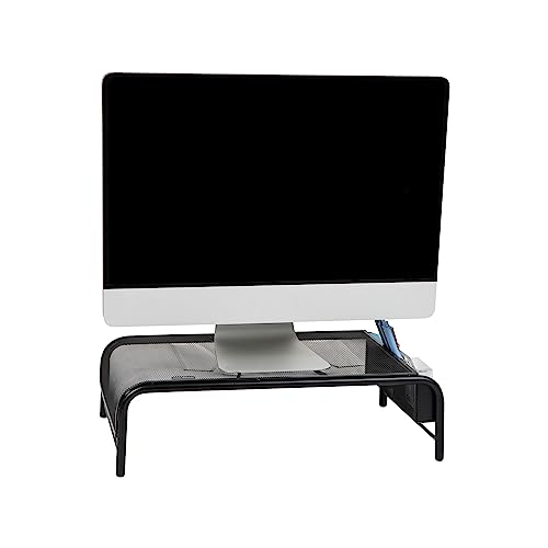 Mind Reader Monitor Stand, Ventilated Laptop Riser, Desktop Organizer, Side Storage, Metal Mesh, 20"L x 11.5"W x 5.5"H, Black
