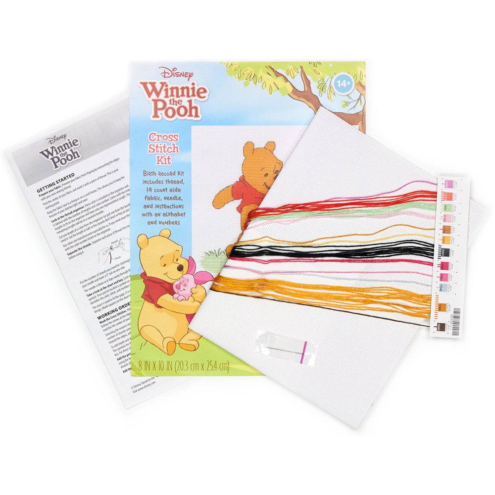 Dimensions 70-35357 Disney Winnie The Pooh Birth Record Counted Cross Stitch Kit, Winnie The Pooh Cross Stitch, 8" x 10"