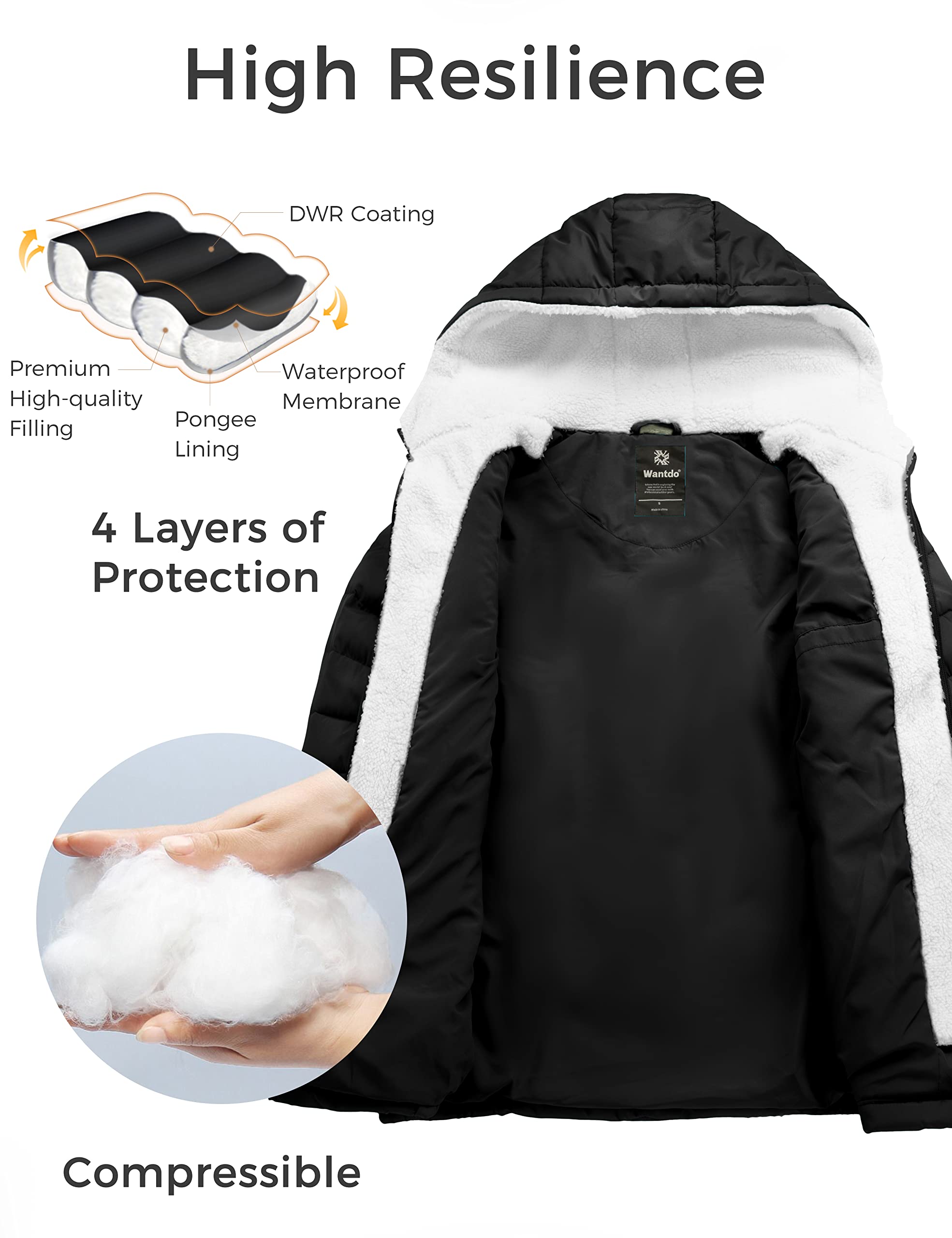 wantdo Women's Hooded Winter Coat Windproof Puffer Jacket with Hood Black Medium