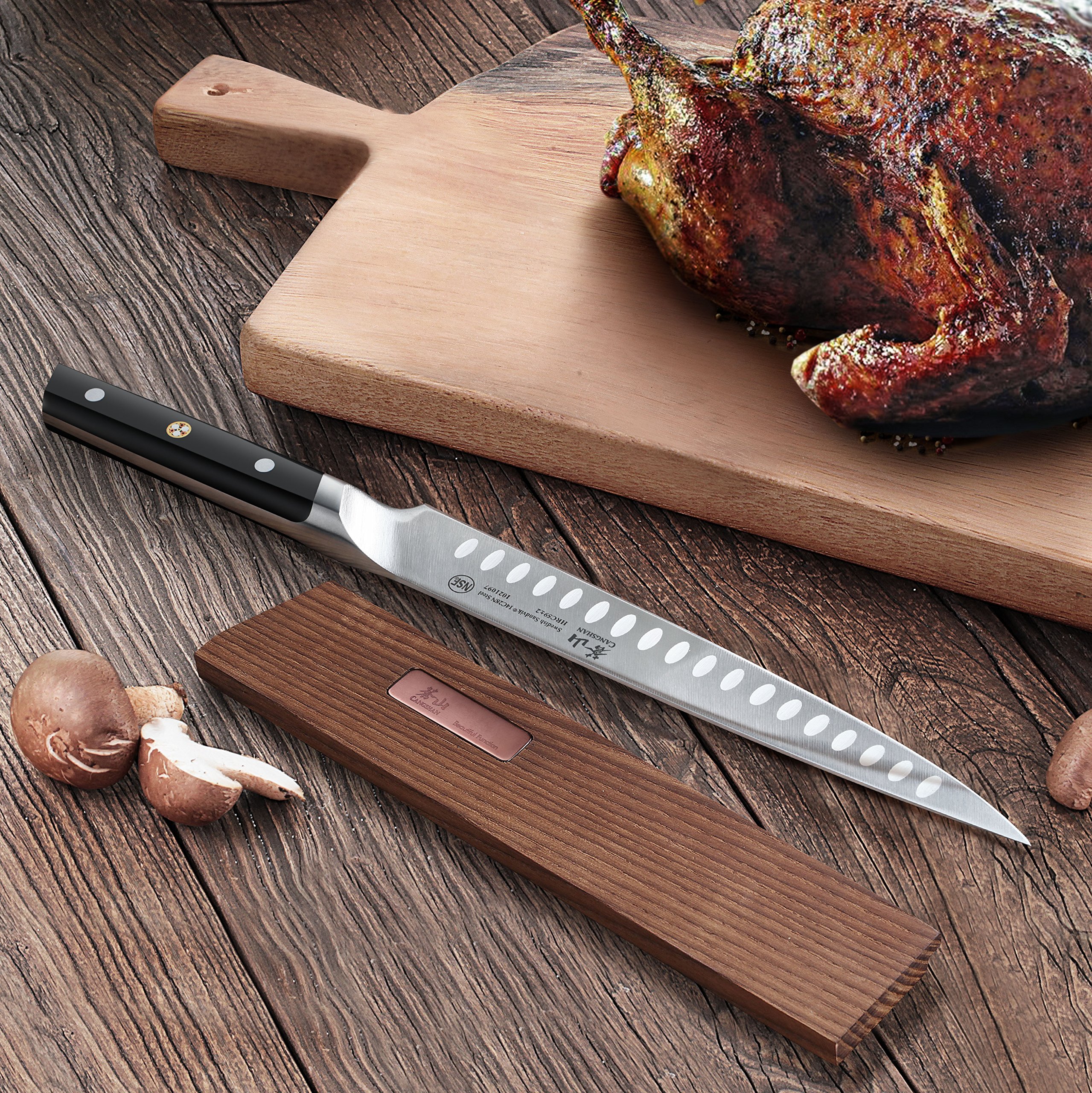 Cangshan 1021523 Solid Ash Wood Magnetic ANCHOR Knife Sheath Only for 9-Inch Carving Knife