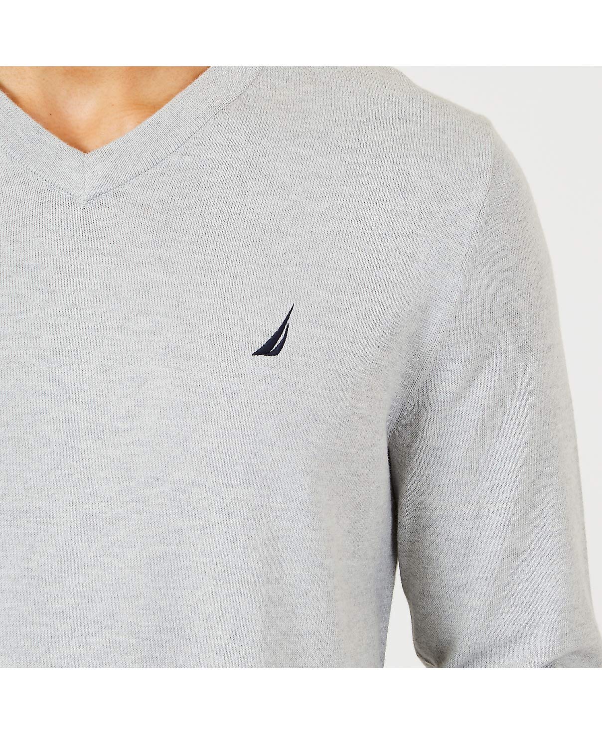 Nautica Men's Classic Fit Soft Lightweight Jersey V-Neck Sweater, Grey Heather, Large