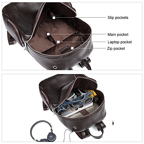 BOSTANTEN Leather Backpack College Laptop Travel Camping Shoulder Bag Gym Sports Bags for Men Coffee