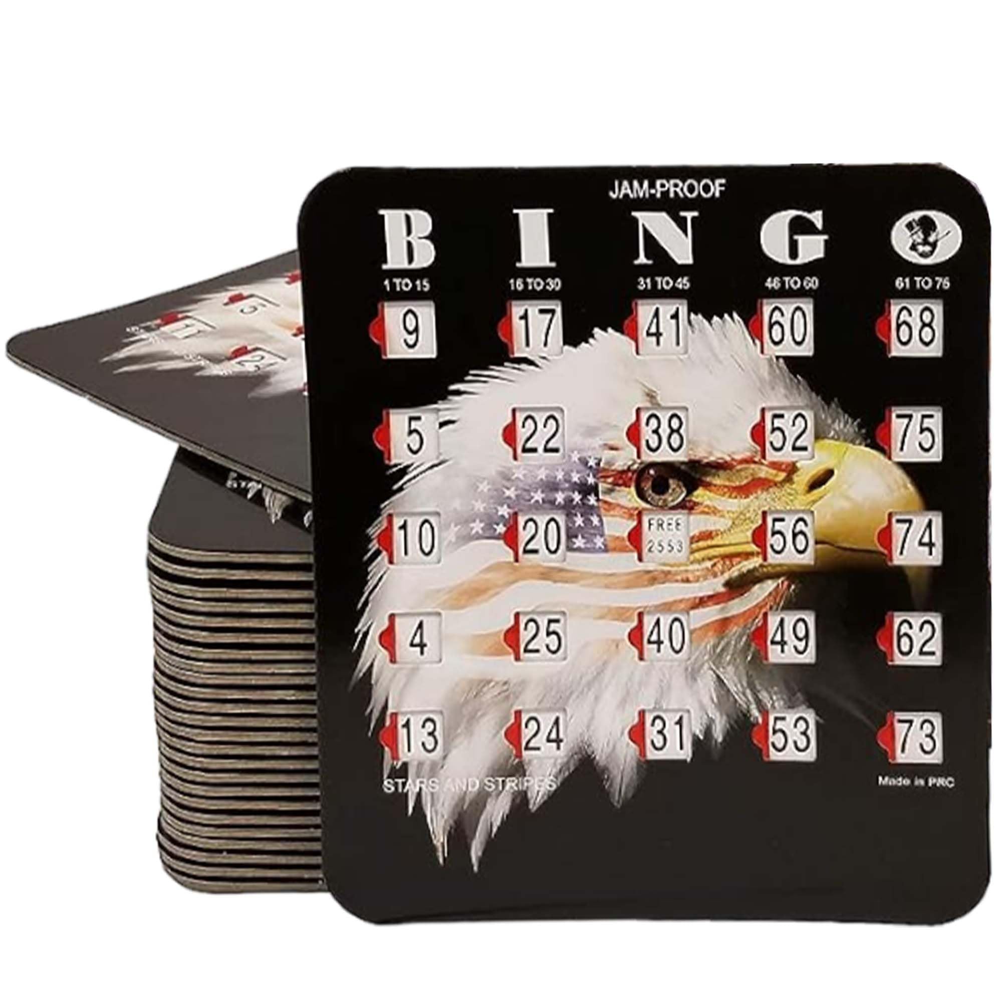 MR CHIPS Jam-Proof Fingertip Bingo Cards with Sliding Windows 50 Pack in Stars & Stripes Design