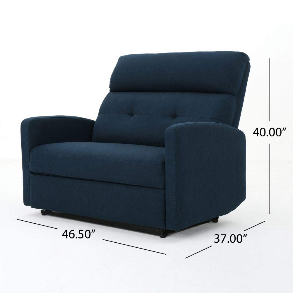 Christopher Knight Home GDFStudio Hana Plush Cushion Tufted Back Loveseat Recliner (Fabric/Navy Blue)., 37D x 46.5W x 40H in