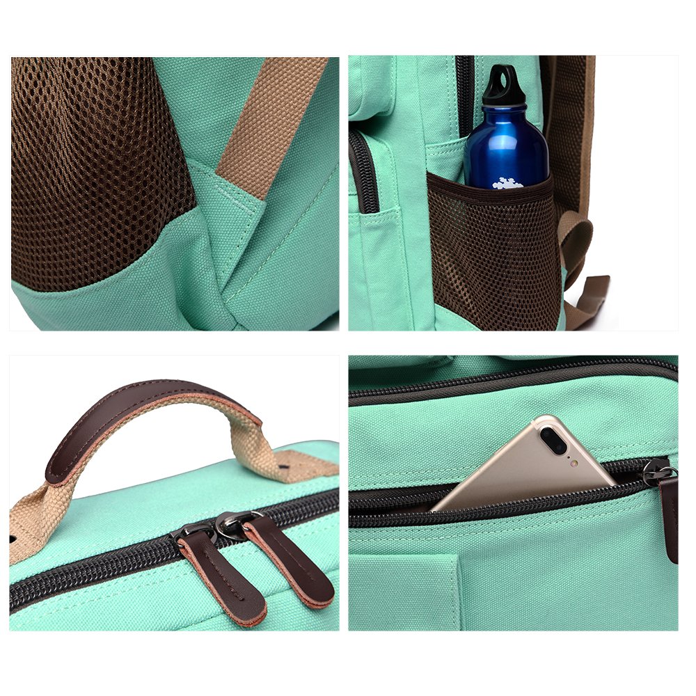 CAMTOP School Backpack Vintage Canvas Laptop Backpacks Men Women Rucksack Bookbags Travel (Mint Green)