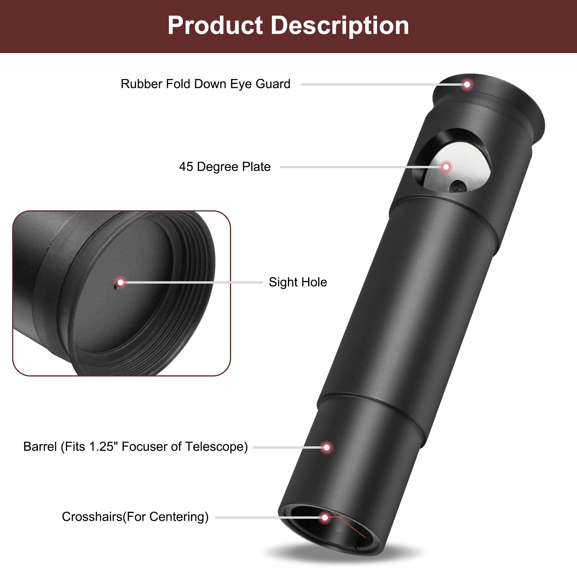 Alstar 1.25Inch Metal Collimating Cheshire Eyepiece Without Laser for Newtonian Reflector Telescope - Long Version