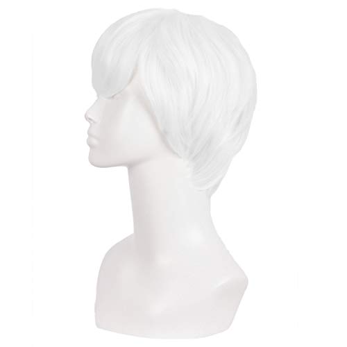 MapofBeauty 10 Inch/25cm Fashion Men Short Curly Hair Cosplay Wig (White)