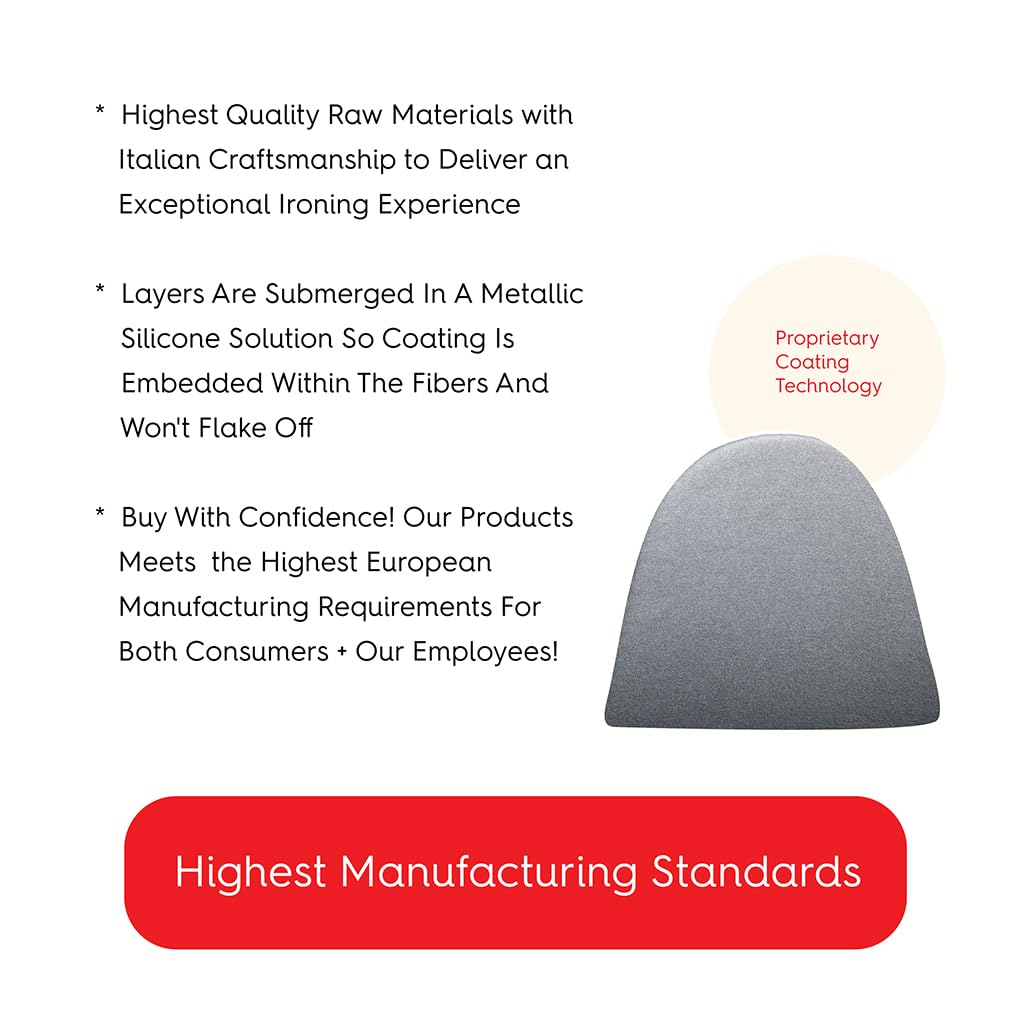 TIVIT Ironing Board Covers 19 x 51 - Made in Italy - Durable Alumitek PRO Heat Reflective Silicone Pads are Scorch & Stain Resistant - Made w/3 Layers of Padding, 3 Fastener Straps & Pull Bungee Cord