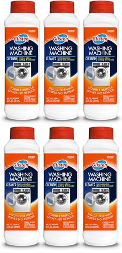 Glisten Washing Machine Cleaner, Helps Remove Odor, Buildup, and Limescale, Fresh Scent, 12 Ounce Bottle 6-Pack