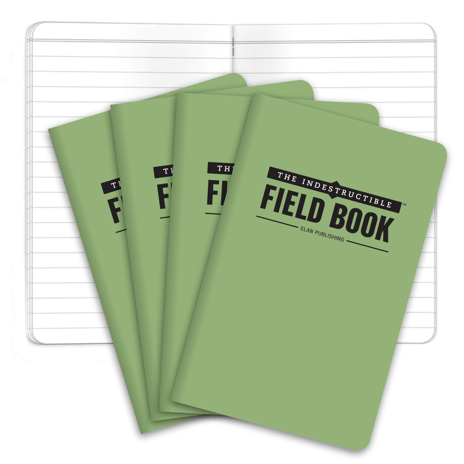 Elan Publishing Company The Indestructible, Waterproof, Tearproof, Weatherproof Field Notebook - 3.5"x5.5" - Green - Lined Memo Book - Pack of 4