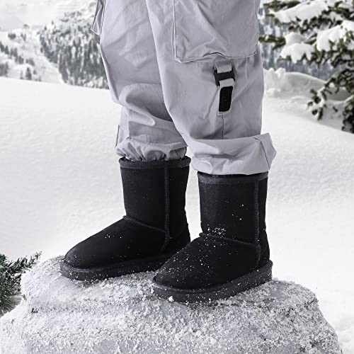 DREAM PAIRS Girls Boys Boots Kids Faux Fur Lined Winter Mid Calf Snow Boots Shorty-K Black Size 2 Little Kid