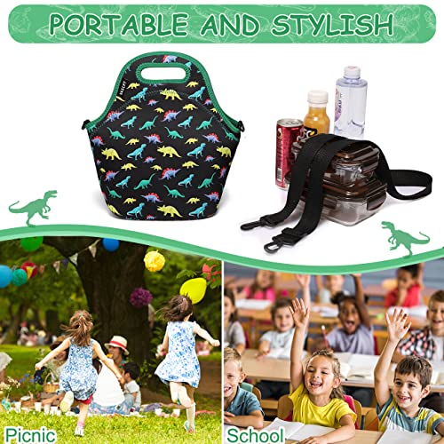 VASCHY Lunch Bag for Children, Neoprene Insulated Lunch Box Bag Tote with Detachable Adjustable Shoulder Strap in Cute Dinosaur