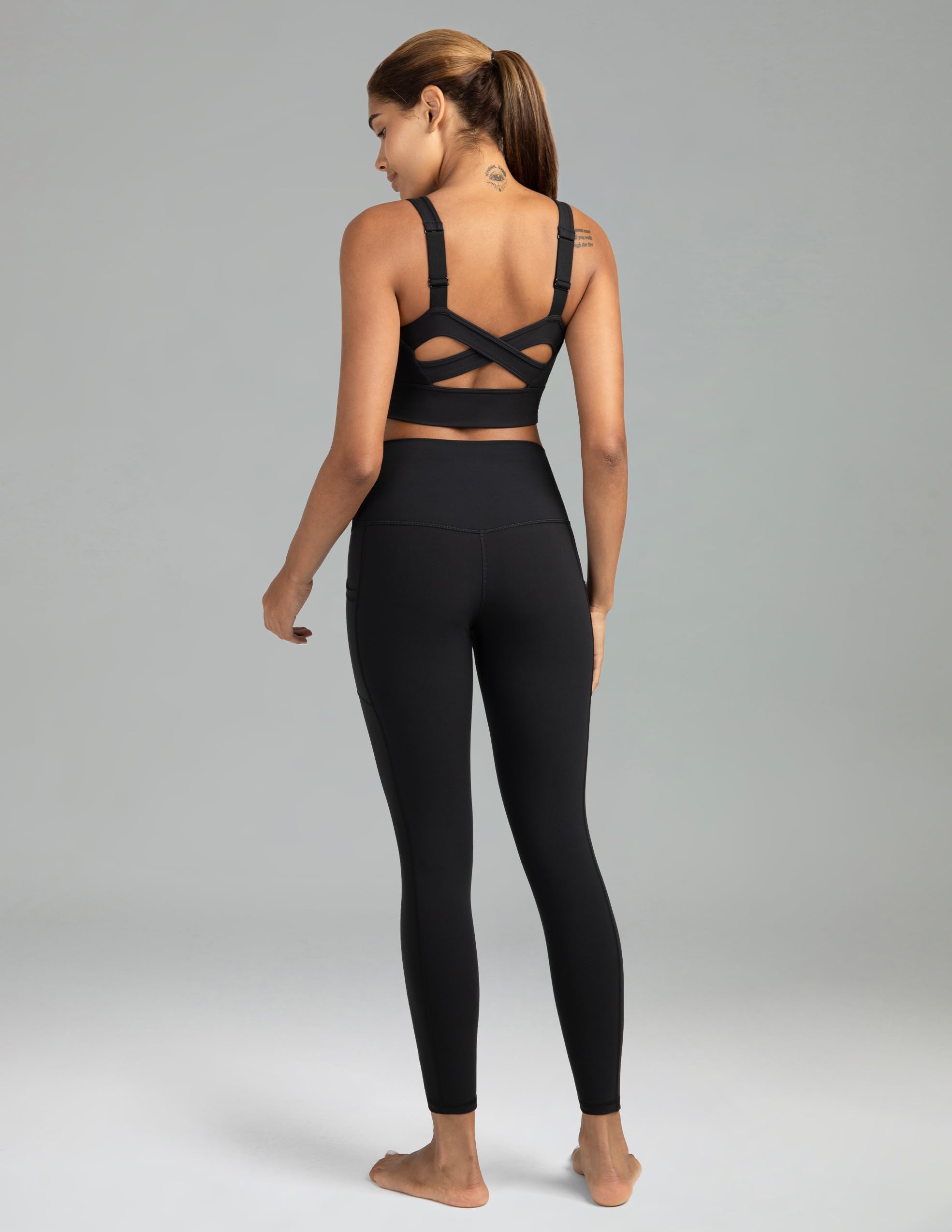 Colorfulkoala Women's High Waisted Tummy Control Workout Leggings 7/8 Length Yoga Pants with Pockets (M, Black)