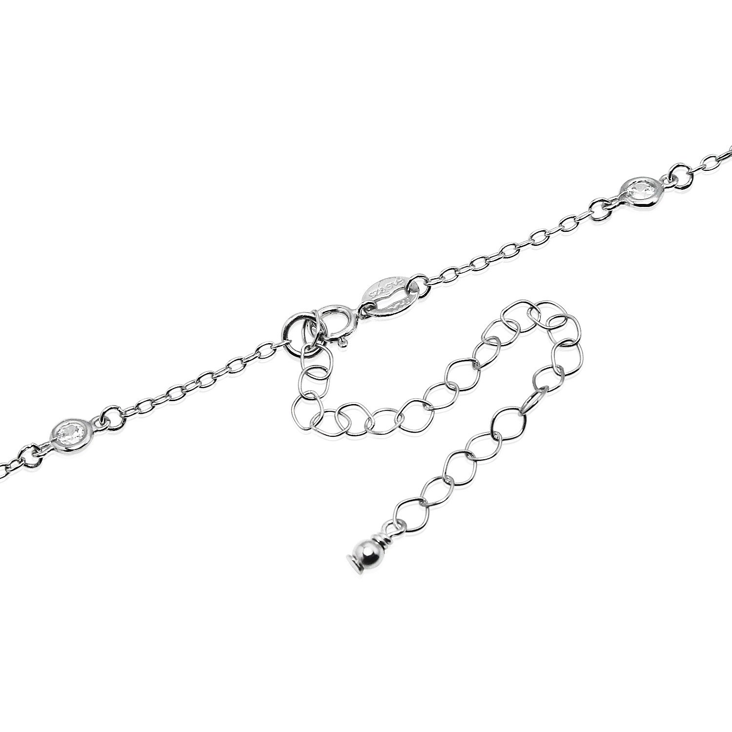 B. BRILLIANT Choker Necklace for Women Sterling Silver Cubic Zirconia Station Dainty Short Chain for Men, 13-16 Inch Extender