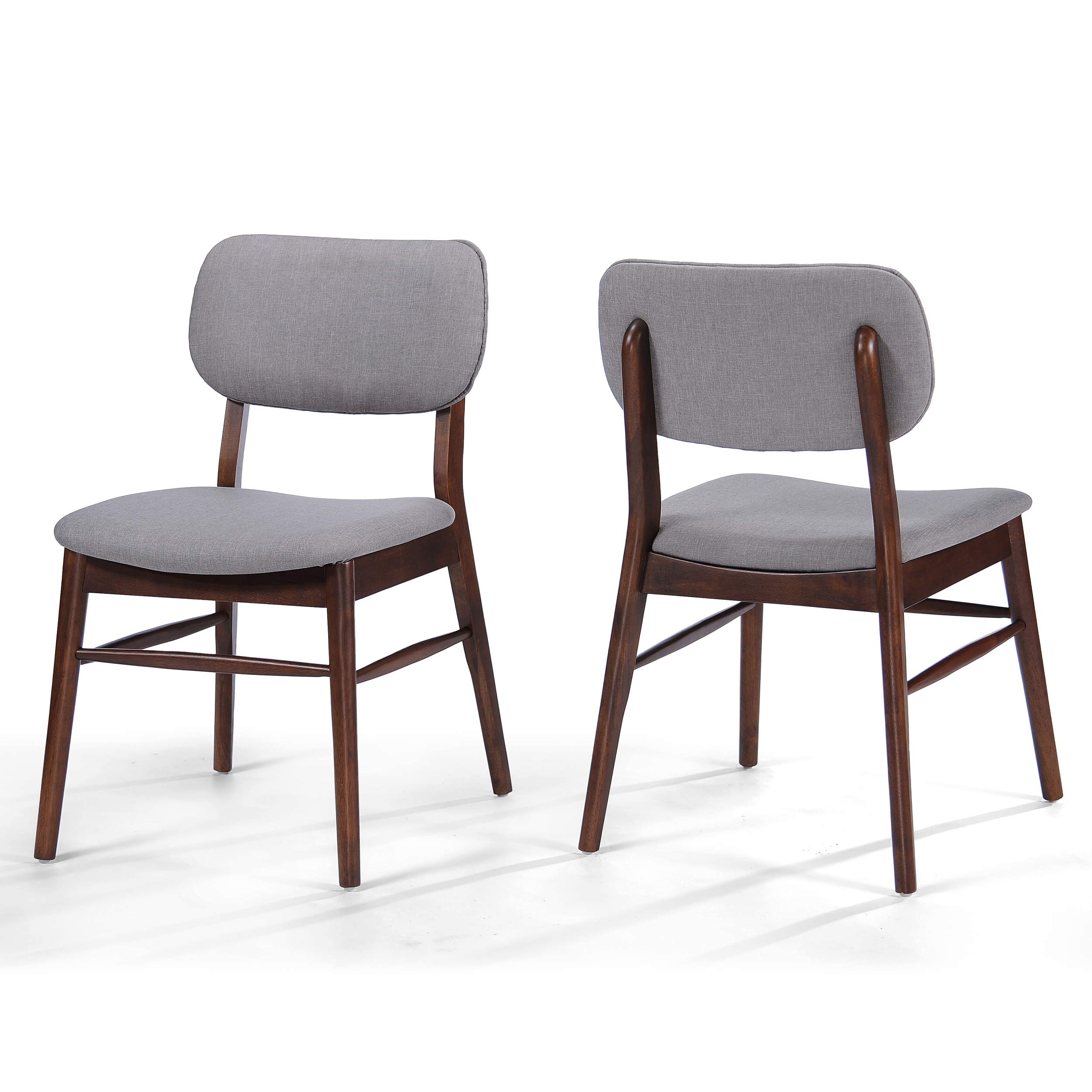 Christopher Knight Home Colette Fabric with Walnut Finish Dining Chairs, 2-Pcs Set, Light Grey / Walnut