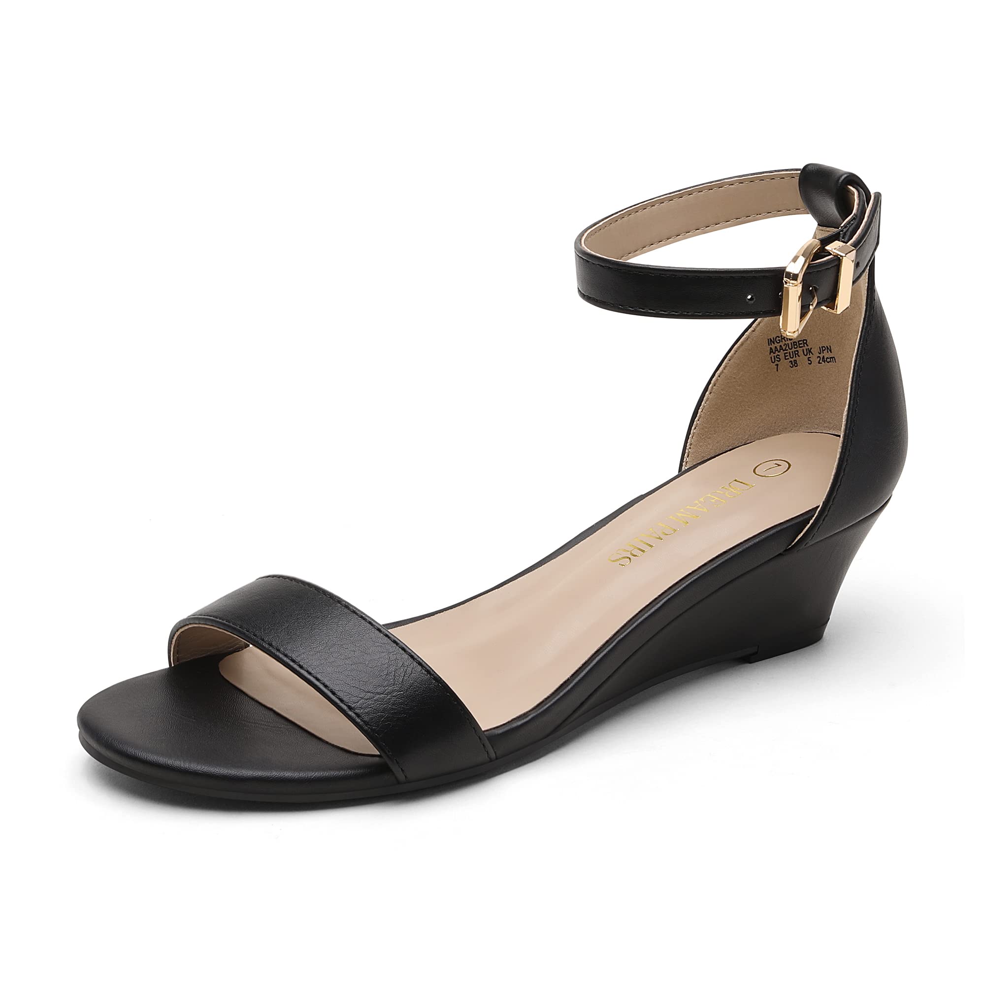 DREAM PAIRS Women's Ankle Strap Low Wedge Sandals Party Bridal Wedding Dress Shoes,Size 8.5,Black/Pu,INGRID