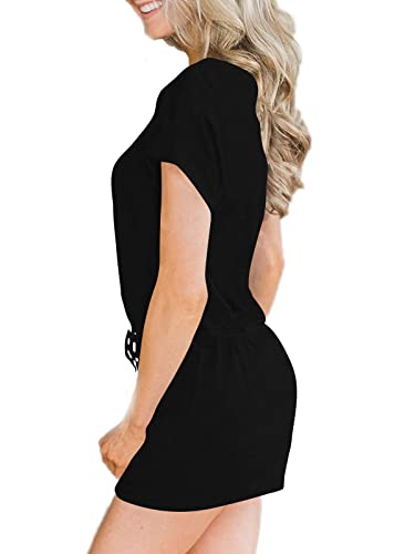 ANRABESS Women's Summer Black Casual Short Sleeve Crewneck Jumpsuit Rompers with Pockets Lounge Rompers HEI-L BYF-33