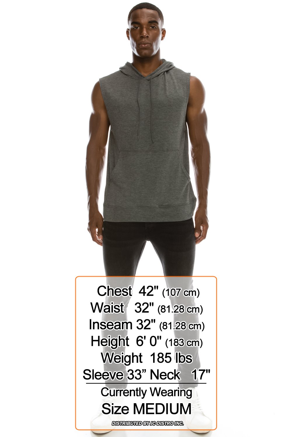 JC DISTRO Men's Soft Lightweight Hoodie Long Sleeve/Sleeveless Big CHARCOAL X-LARGE