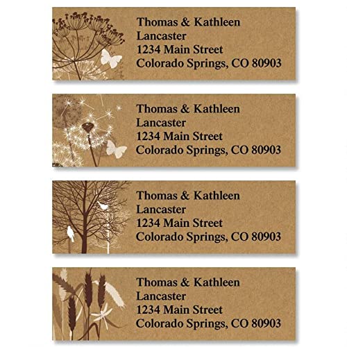 Colorful Images Kraft Foliage Return Address Mailing Labels, Personalize with Name & Addresses, Set of 240 Self Adhesive, Easy Peel Flat Label Sheets, ⅝” x 2”, 4 Designs