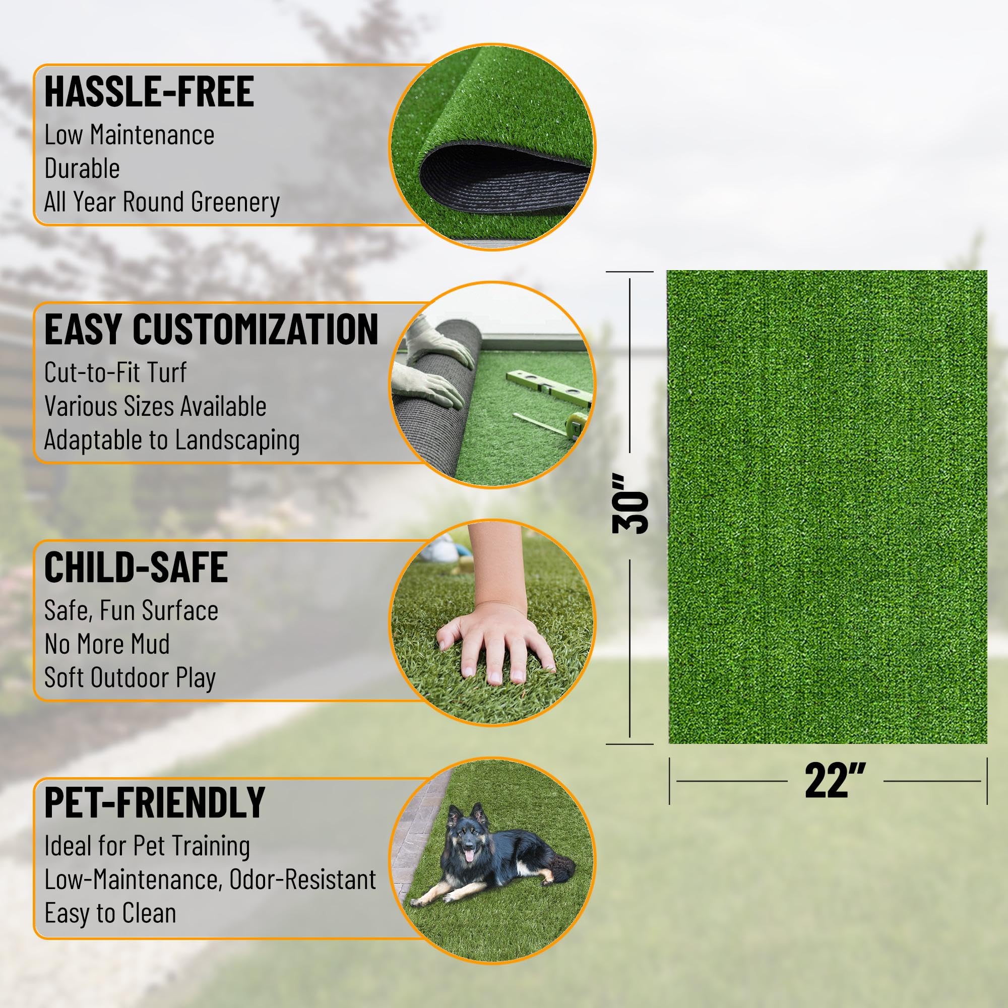Ottomanson Artificial Grass Turf 22" x 30" Indoor Outdoor Faux Grass Rug with Drainage Holes, Customizable with Extra Long Size Options, Perfect for Patio Lawn Balcony Weddings Photoshoot Backdrop