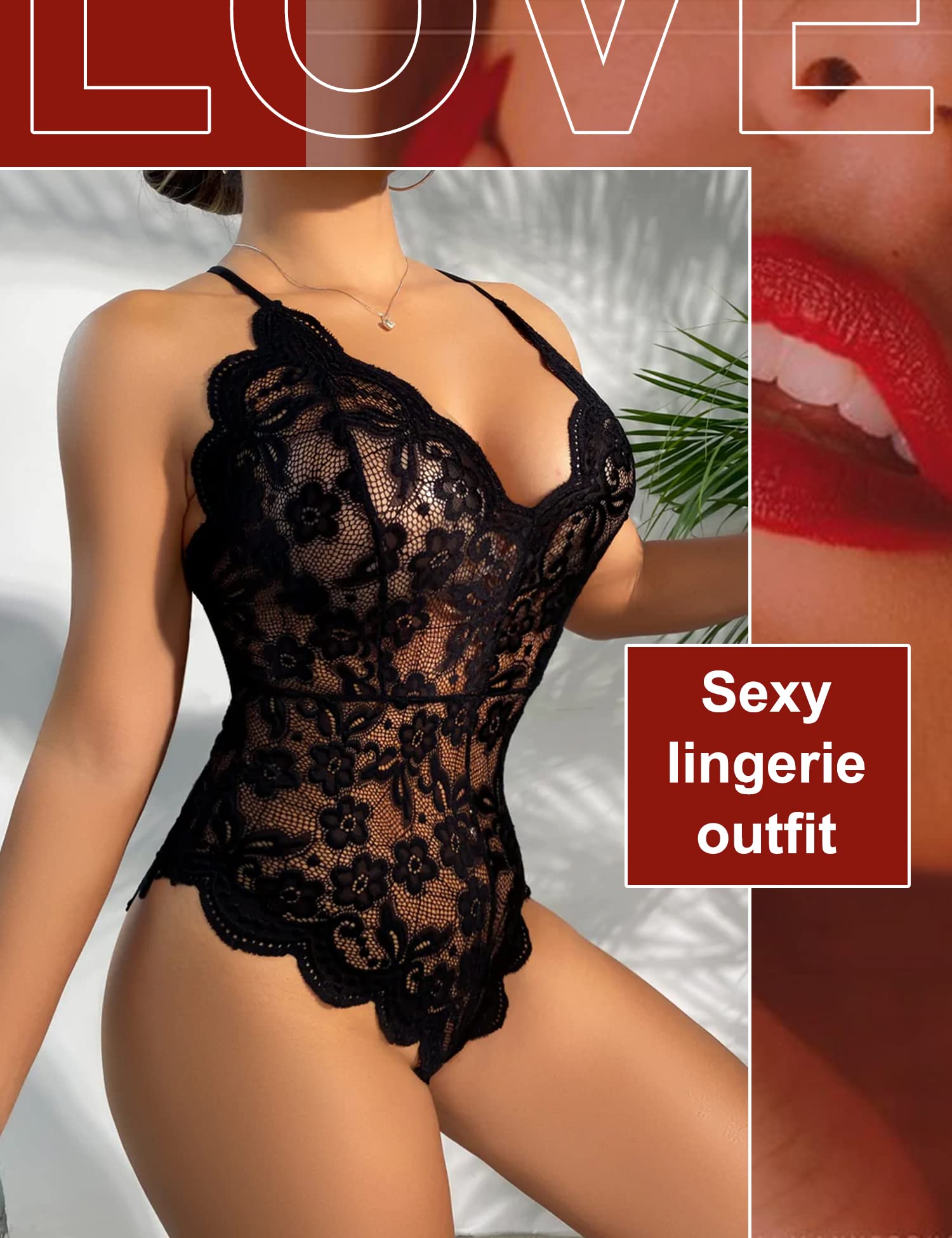 Avidlove Women Teddy Lingerie One Piece Babydoll Bodysuit Romper,Small,Black