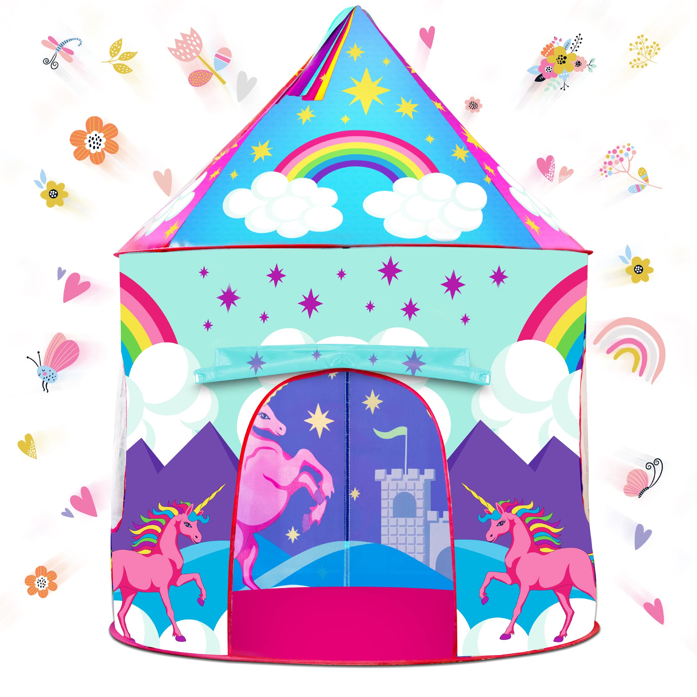 USA Toyz Unicorn Pop Up Tent for Kids - Indoor and Outdoor Playhouse Unicorn Tent for Girls and Boys, Pink Princess Tents with Headband and Kids Storage Carry Bag