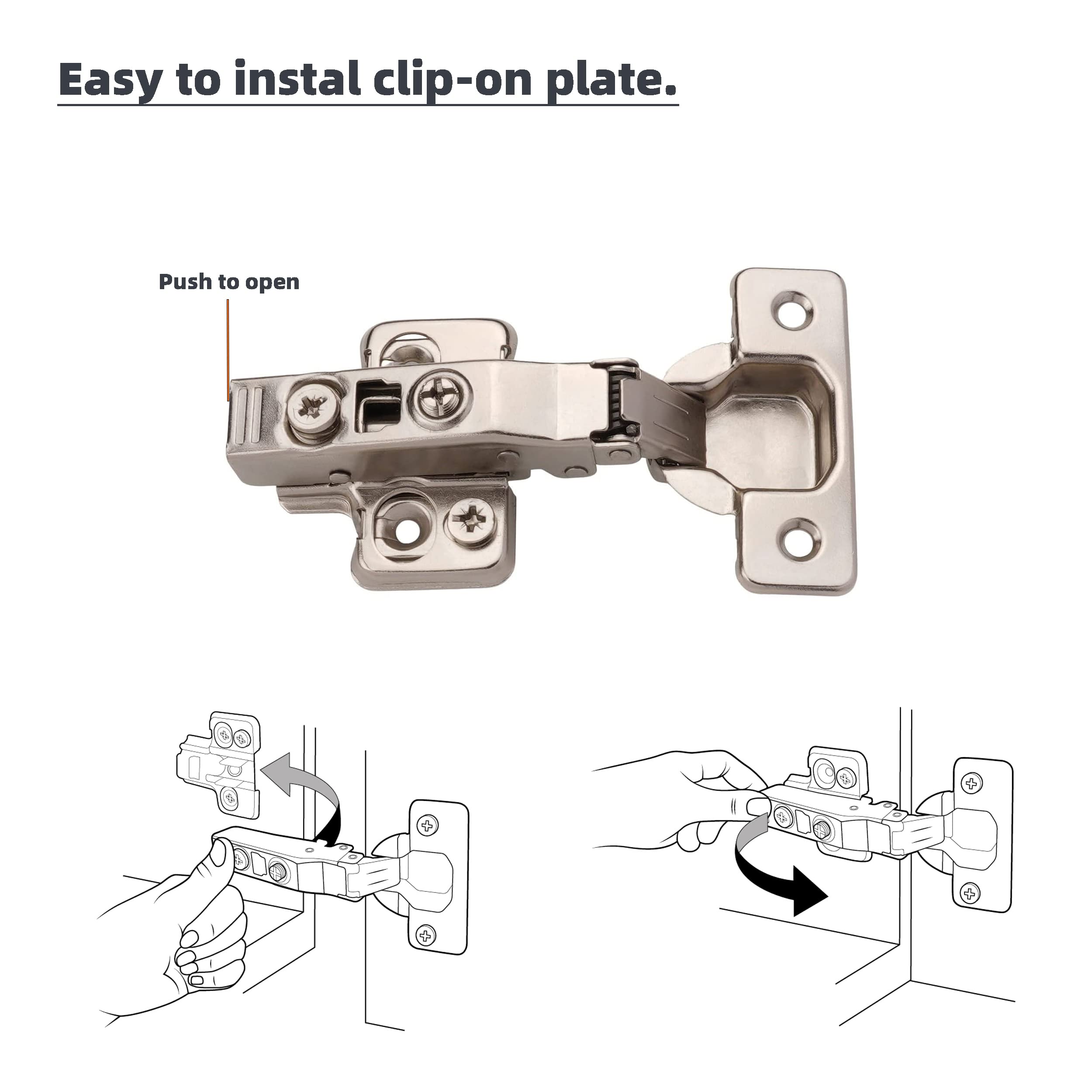 DecoBasics Full Overlay European Soft Close Cabinet Hinges for Kitchen Cabinets (10 Pcs) -105° Frameless Concealed Cabinet Door Hinge -3 Way Adjustability & Clip on Plate for Easy Installation