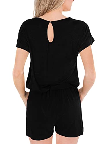 ANRABESS Women's Summer Black Casual Short Sleeve Crewneck Jumpsuit Rompers with Pockets Lounge Rompers HEI-L BYF-33