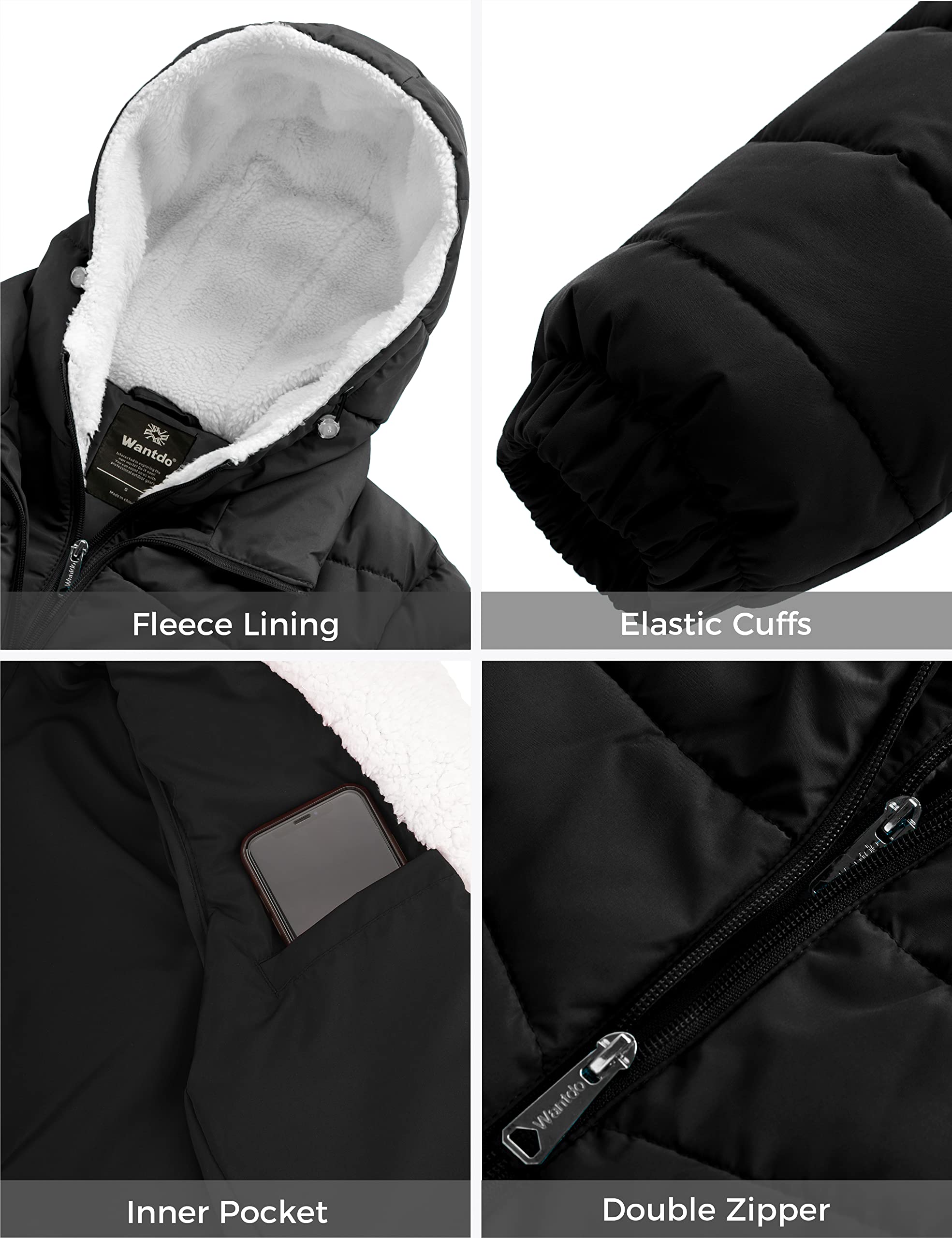 wantdo Women's Hooded Winter Coat Windproof Puffer Jacket with Hood Black Medium