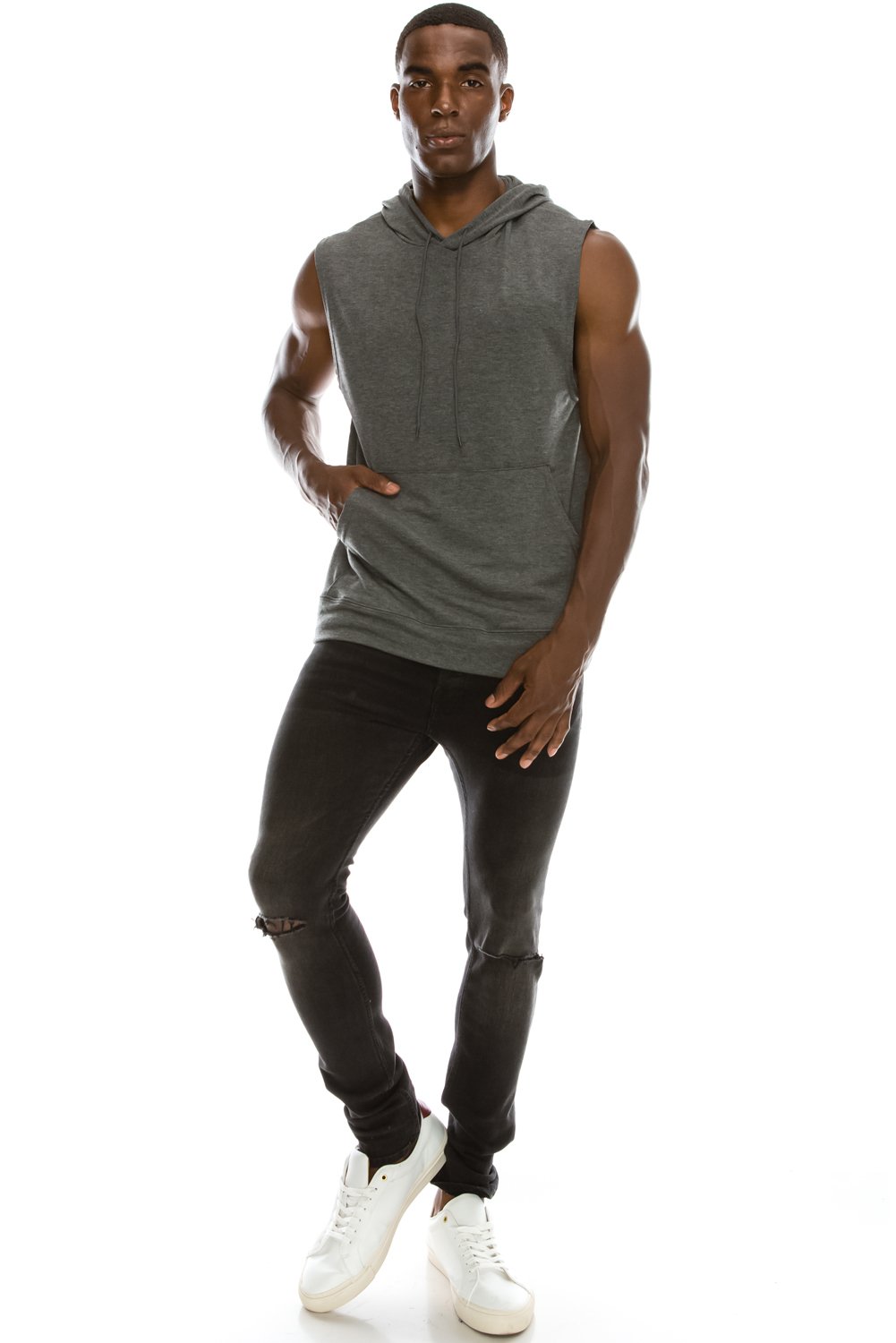 JC DISTRO Men's Soft Lightweight Hoodie Long Sleeve/Sleeveless Big CHARCOAL X-LARGE