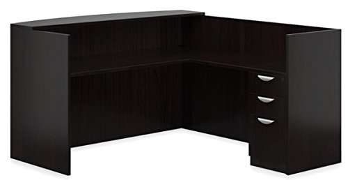 Offices To Go L Shaped Reception Desk W/Drawers W/Transaction Top 71" W X 30" D X 42" H Reception Return 42" W X 24" D X 42" H - American Espresso