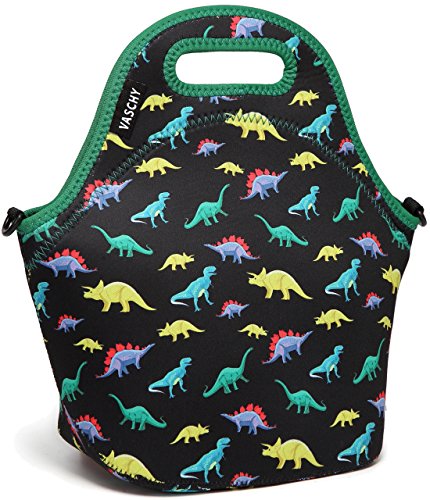 VASCHY Lunch Bag for Children, Neoprene Insulated Lunch Box Bag Tote with Detachable Adjustable Shoulder Strap in Cute Dinosaur