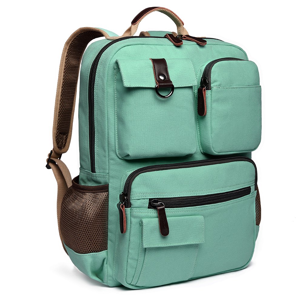 CAMTOP School Backpack Vintage Canvas Laptop Backpacks Men Women Rucksack Bookbags Travel (Mint Green)