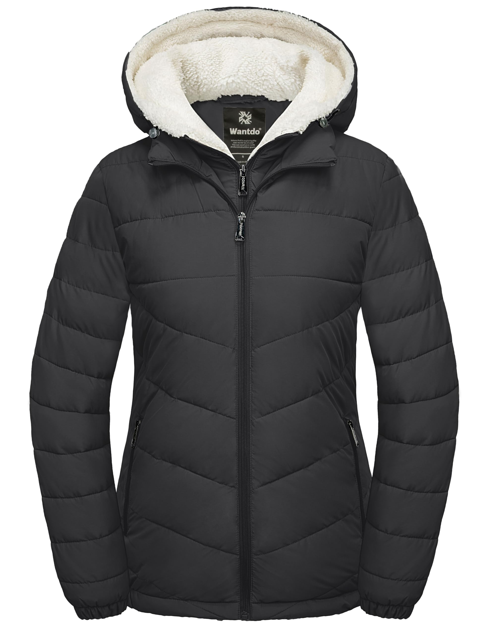 wantdo Women's Hooded Winter Coat Windproof Puffer Jacket with Hood Black Medium