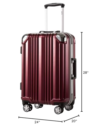 Coolife Luggage Aluminium Frame Suitcase TSA Lock 100% PC 20in 24in 28in (Wine red, M(24in))