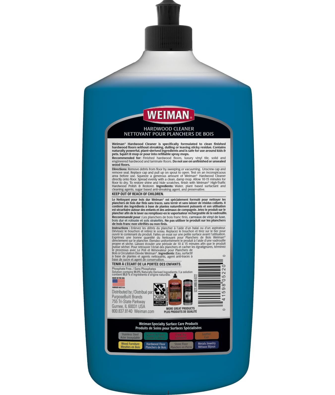 Weiman Hardwood Cleaner for Finished Hardwood Floors, Engineered Floors, Laminate - Streak-Free Results, EPA Safer Choice Certified, 32 oz