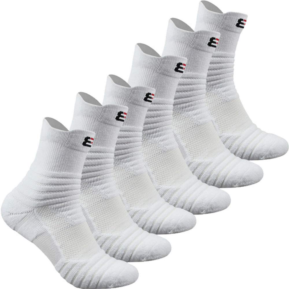 Belisy Mens Athletic Compression Crew Ankle Quarter Socks 6 Packs For Basketball & Running White Medium