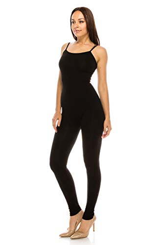 CNC STYLE C003 Women Active Plus n Regular Size Cotton Stretch Scoop Neck Sleeveless Tank Yoga One Piece Jumpsuit Unitard Bodysuit, Large, Black Spaghetti