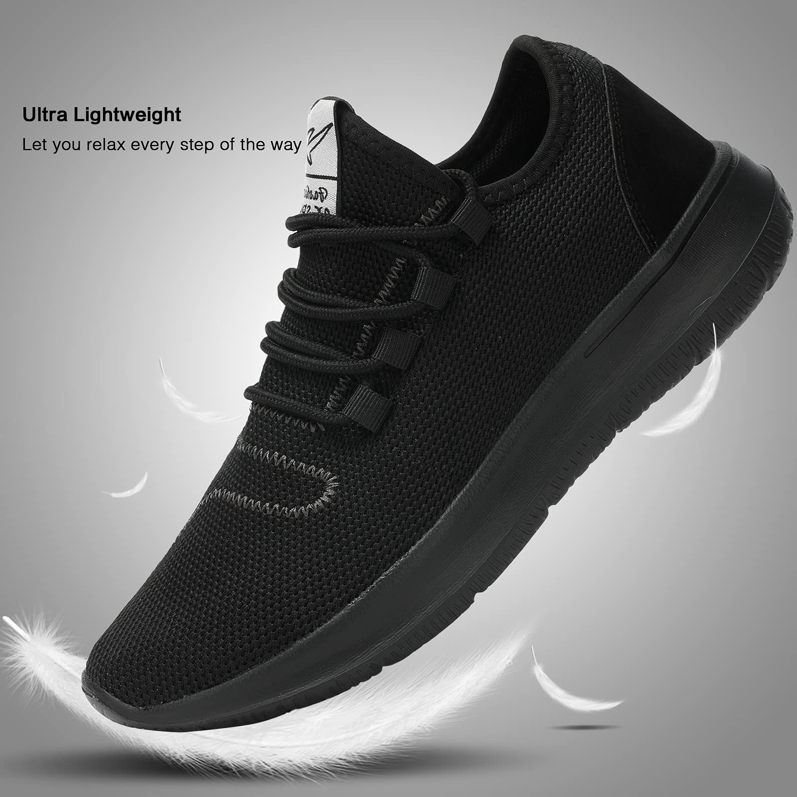 KEEZMZ Men's Running Shoes Fashion Breathable Sneakers Mesh Soft Sole Casual Athletic Lightweight All Black-44