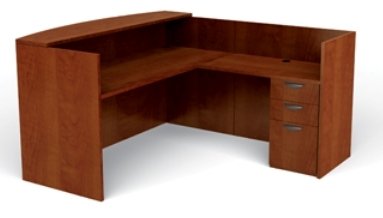 Offices To Go L Shaped Reception Desk W/Drawers W/Transaction Top 71" W X 30" D X 42" H Reception Return 42" W X 24" D X 42" H - American Espresso