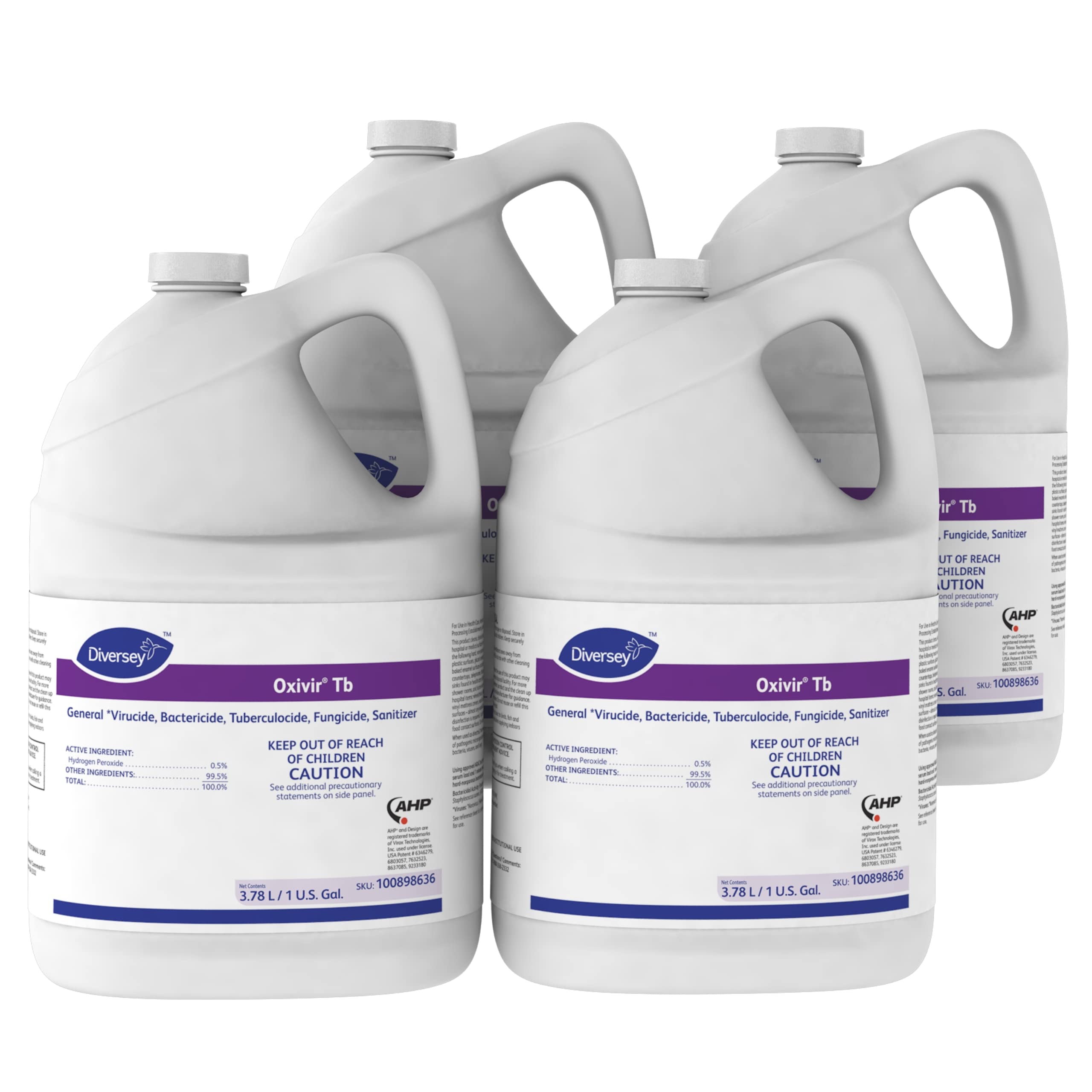 Oxivir Diversey 100898636 Tb One-Step Disinfectant Cleaner, Hospital Grade Accelerated Hydrogen Peroxide AHP, No Fragrance Added, Ready-to-Use Liquid, 1-Gallon (Pack of 4)