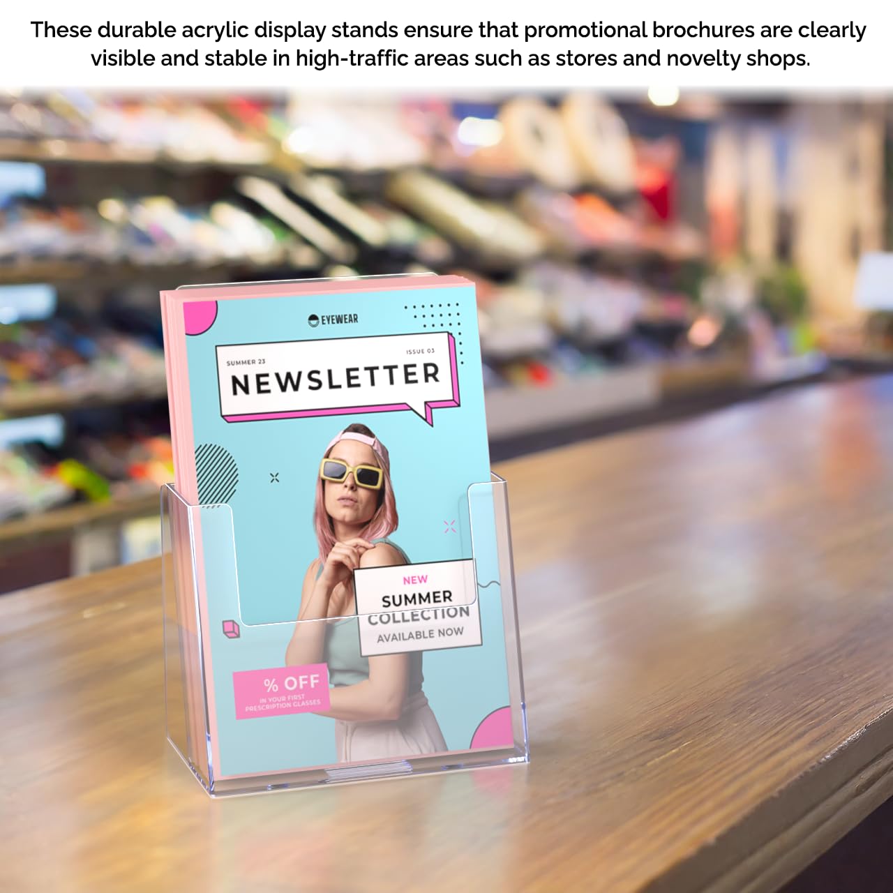 Marketing Holders 2 Pack Brochure Holder for 5.5" Bifolds Clear Acrylic Countertop Literature Organizer Space Saving Slant Back Booklet Dispenser for Trade Shows Expos and Conventions