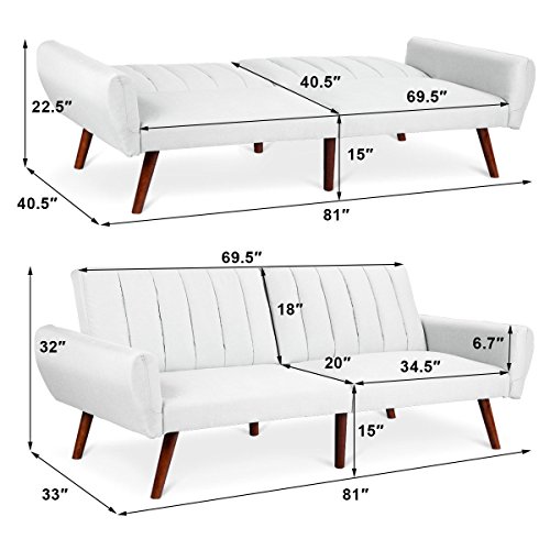 Giantex Futon Sofa Bed Folding Couch Convertible Mattress Premium Linen Upholstery and Wooden Legs (Gray)