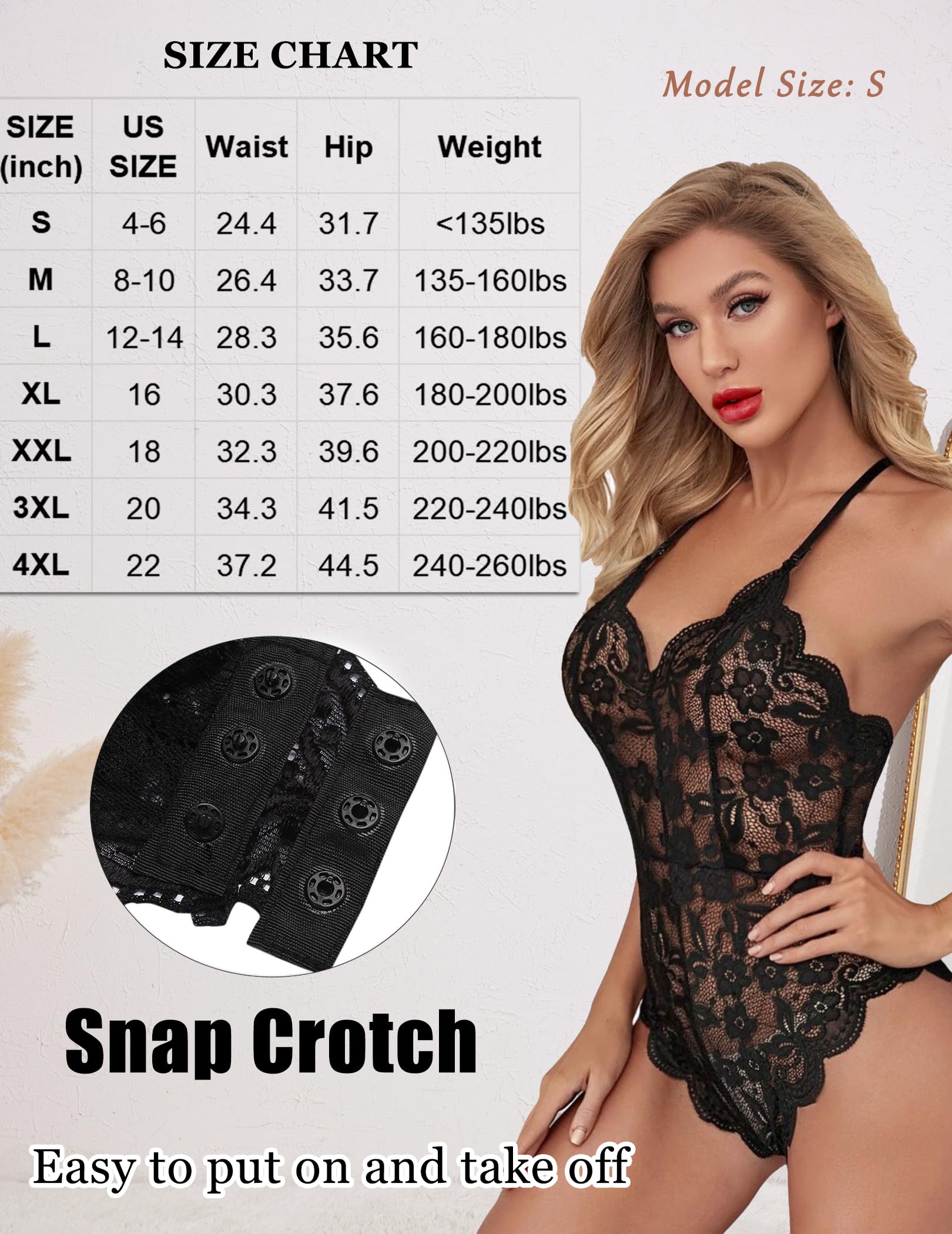 Avidlove Women Teddy Lingerie One Piece Babydoll Bodysuit Romper,Small,Black