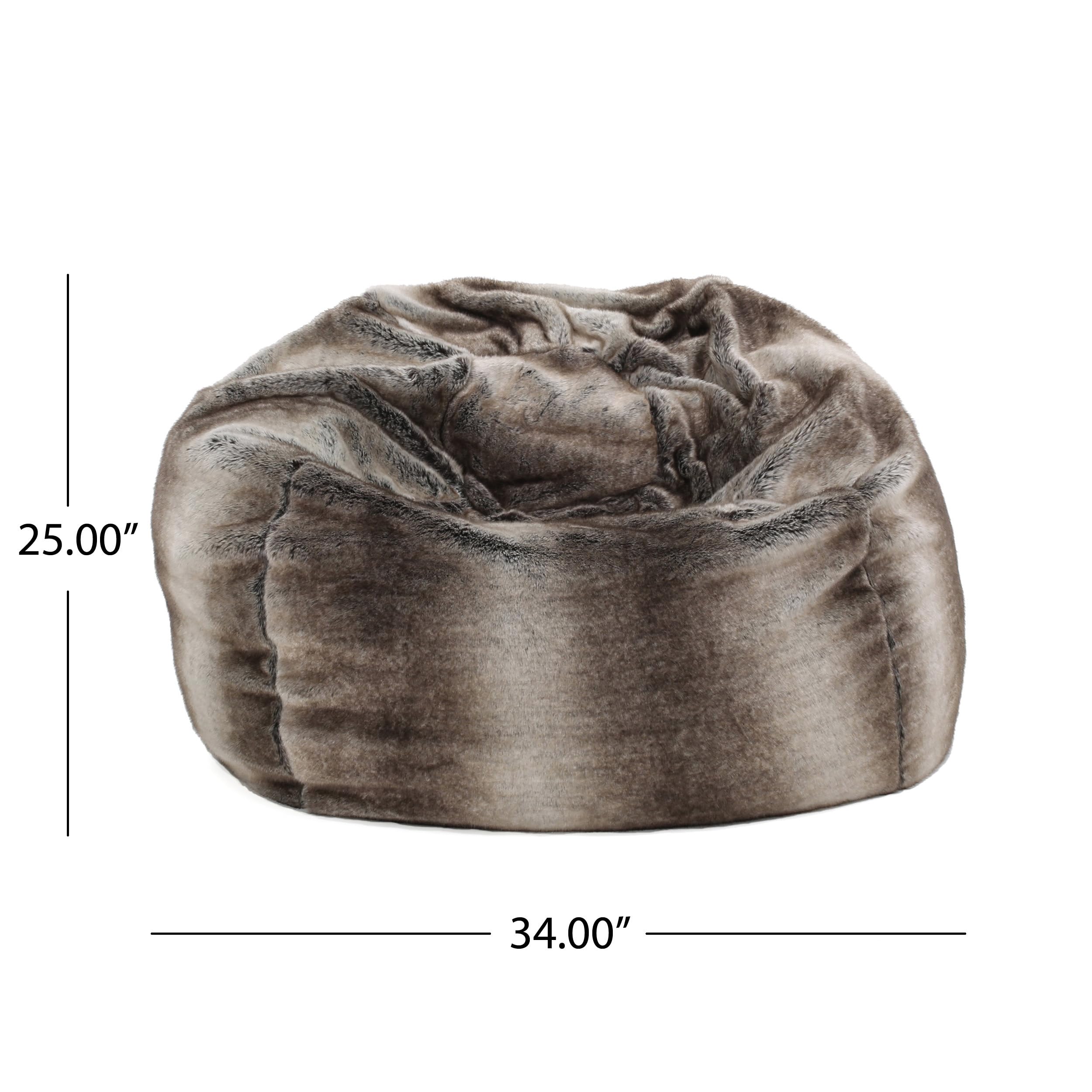 Christopher Knight Home HEAVY METAL Meridian Bean Bag Plush Faux Fur Chair | Comfortable and Fun Beanbag for The Whole Family| Non-Spill Memory Foam Filling (Ash White)