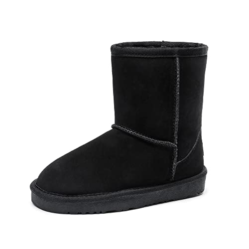 DREAM PAIRS Girls Boys Boots Kids Faux Fur Lined Winter Mid Calf Snow Boots Shorty-K Black Size 2 Little Kid