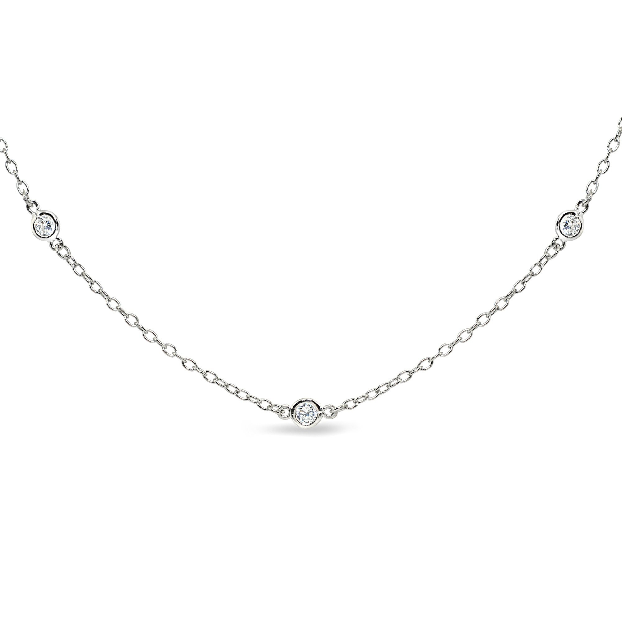 B. BRILLIANT Choker Necklace for Women Sterling Silver Cubic Zirconia Station Dainty Short Chain for Men, 13-16 Inch Extender