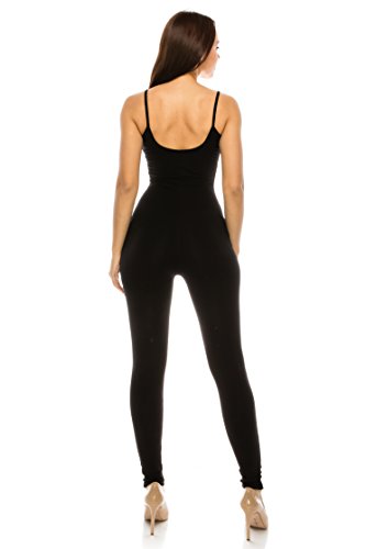 CNC STYLE C003 Women Active Plus n Regular Size Cotton Stretch Scoop Neck Sleeveless Tank Yoga One Piece Jumpsuit Unitard Bodysuit, Large, Black Spaghetti